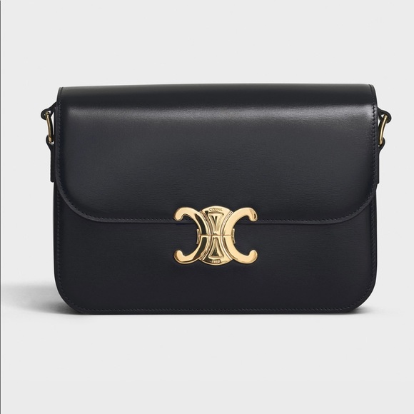 Celine | Bags | Celine Black Medium Triomphe Bag In Shiny Calfskin ...